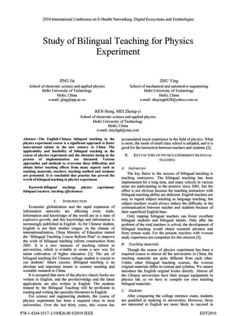Study of Bilingual Teaching For Physics - PDF | PDF | Multilingualism ...