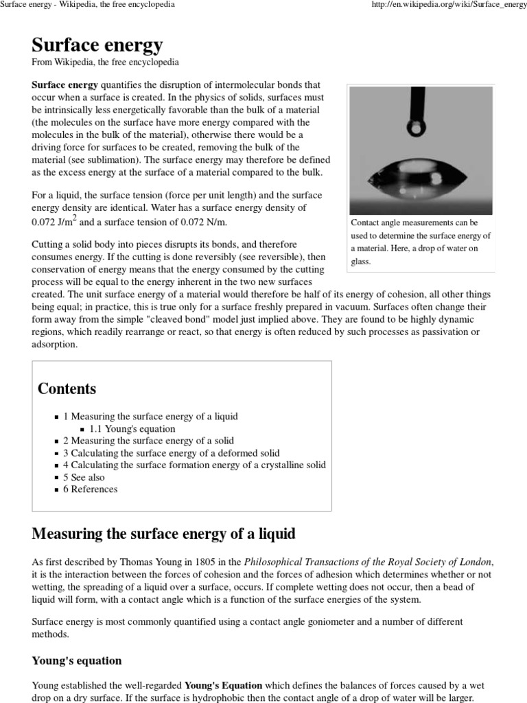 Surface Energy - Wikipedia, The Free Encyclopedia | PDF | Wetting ...