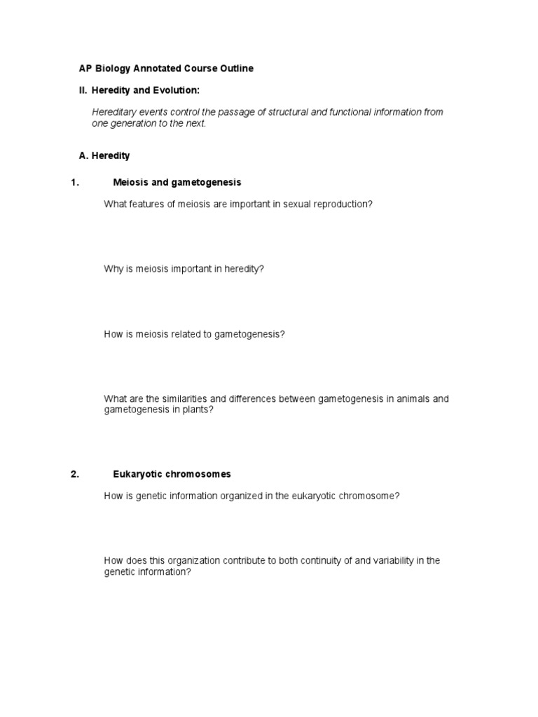 AP Biology Heredity and Evolution Outline | PDF | Self-Improvement