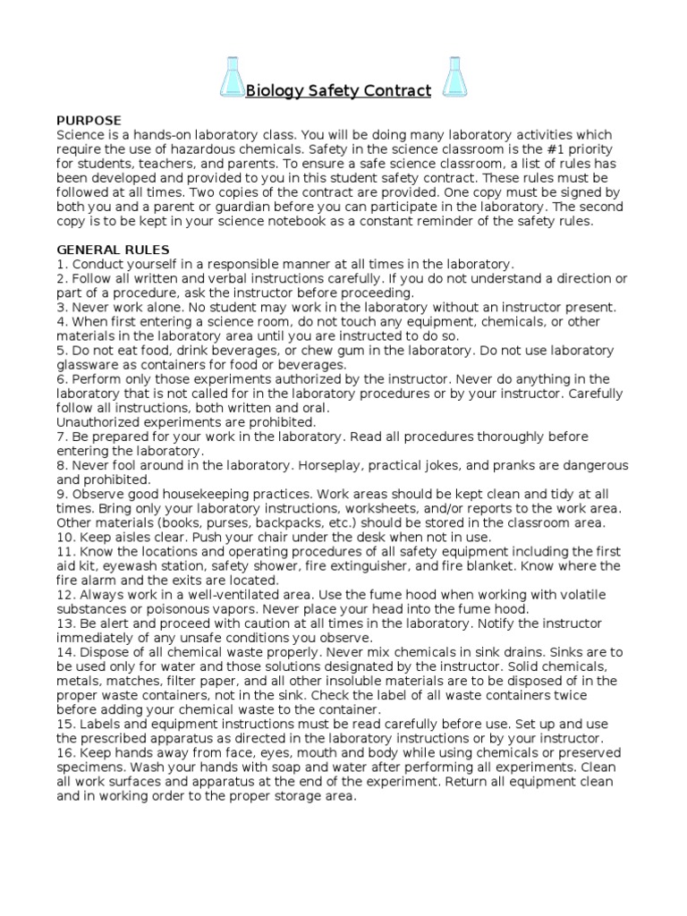 Biology Safety Contract 1 1 | PDF | Laboratories | Ac Power Plugs And ...