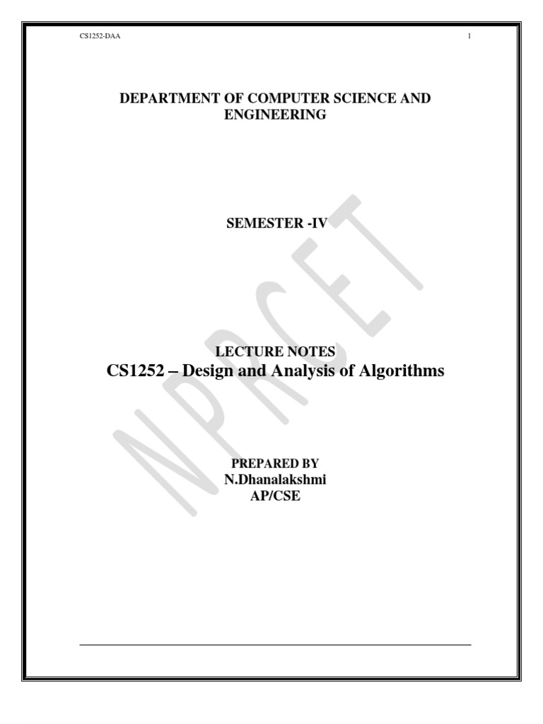 Design And Analysis Of Algorithms Pdf Time Complexity Recurrence Relation
