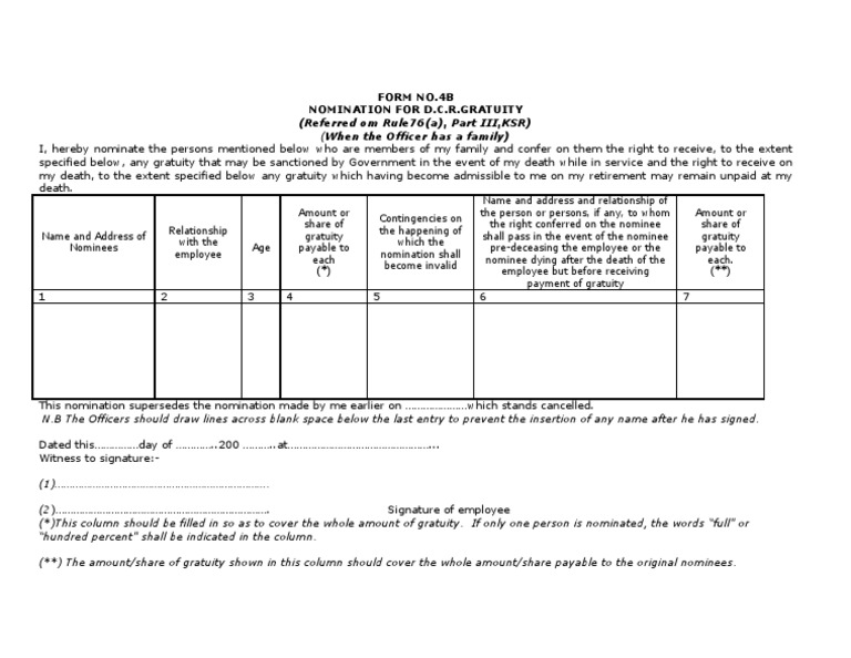 Nomination For DCRG Having Family | PDF