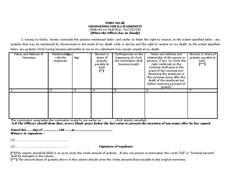 D.C.R. Gratuity Nomination Form Guide | PDF | Law