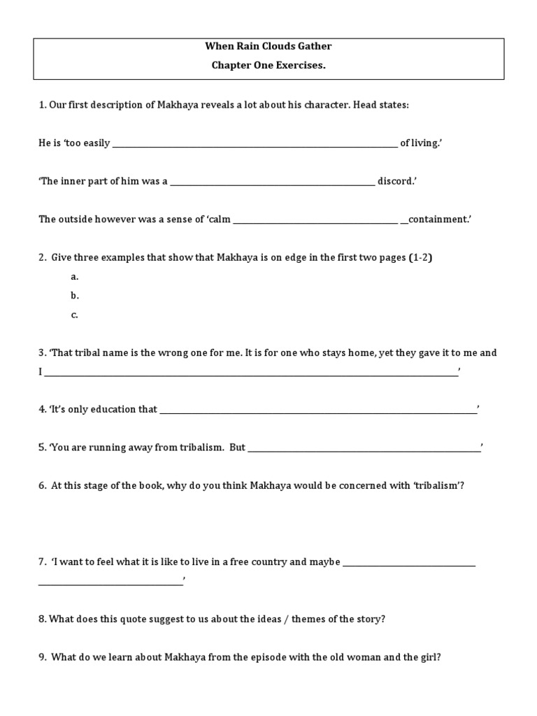 When Rain Clouds Gather Chapter Questions Exercises | PDF | Language ...