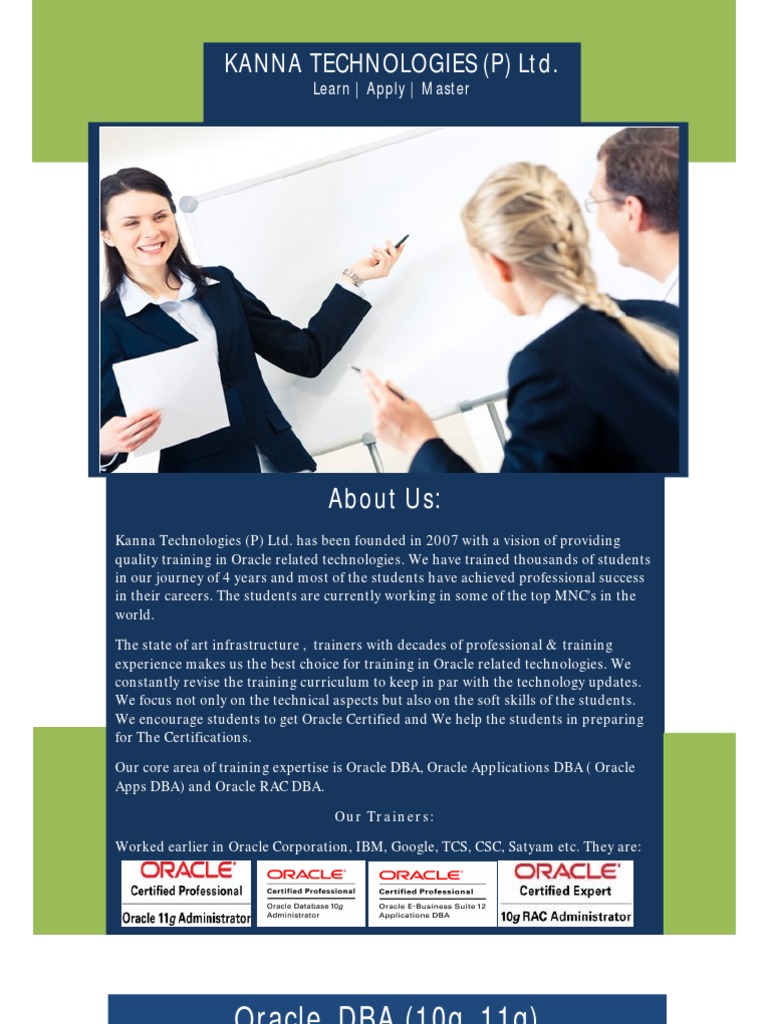 Kanna Technologies - DBA Content | PDF | Oracle Database | Databases