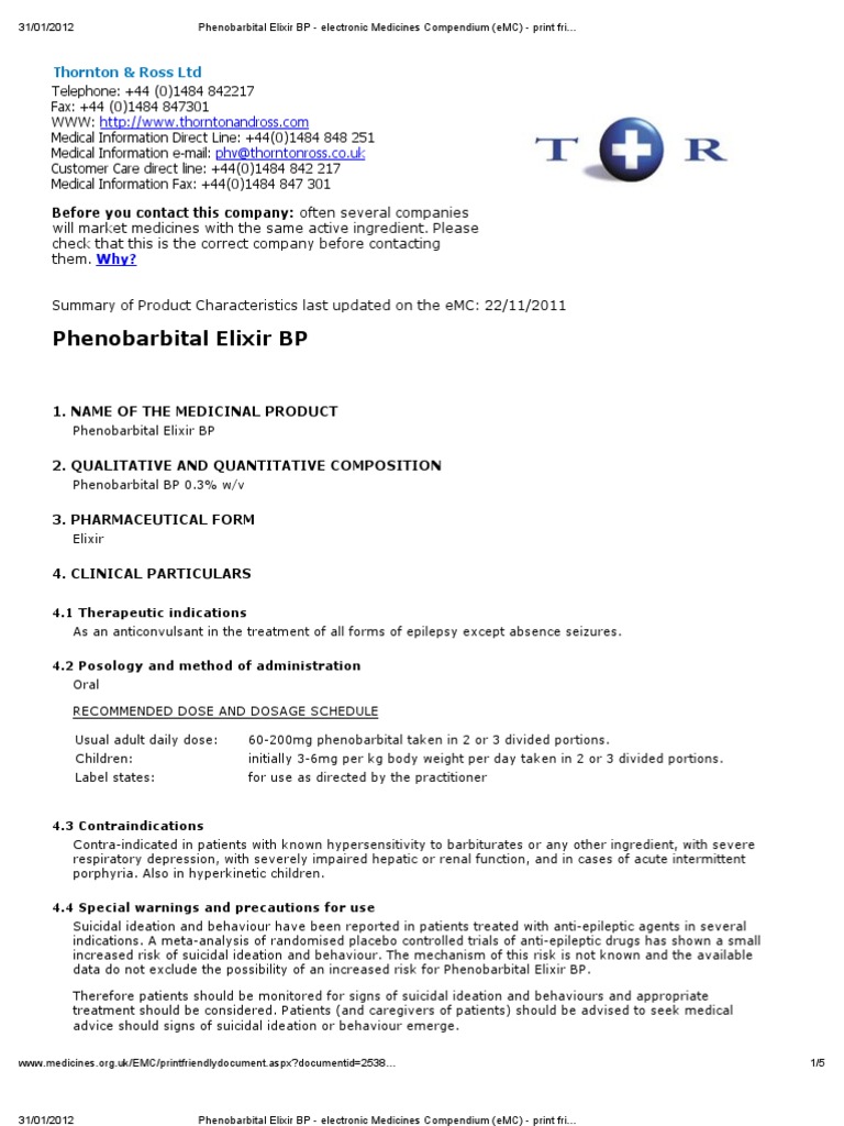 Phenobarbital Elixir BP - Electronic Medicines Compendium (eMC) - Print ...