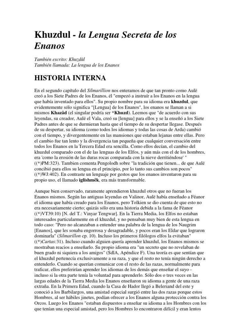 Khuzdul | PDF | Tierra Media | J. R. R. Tolkien