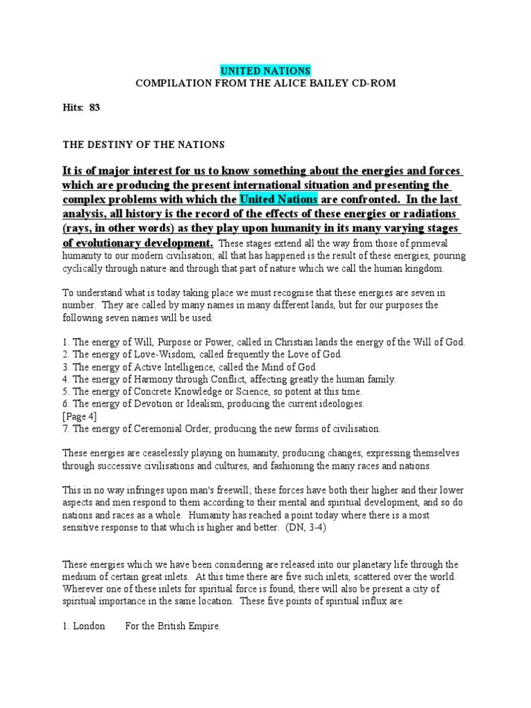 Compilation On The United Nations From The Works of Alice Bailey | PDF ...