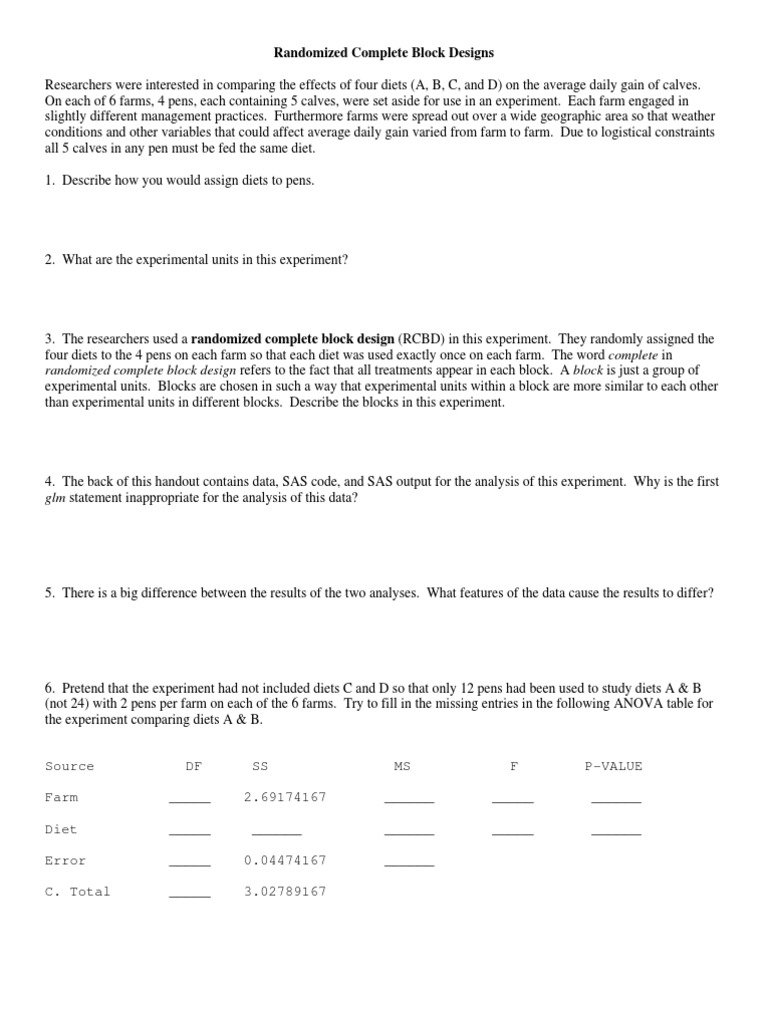 Randomized Complete Block Designs | PDF