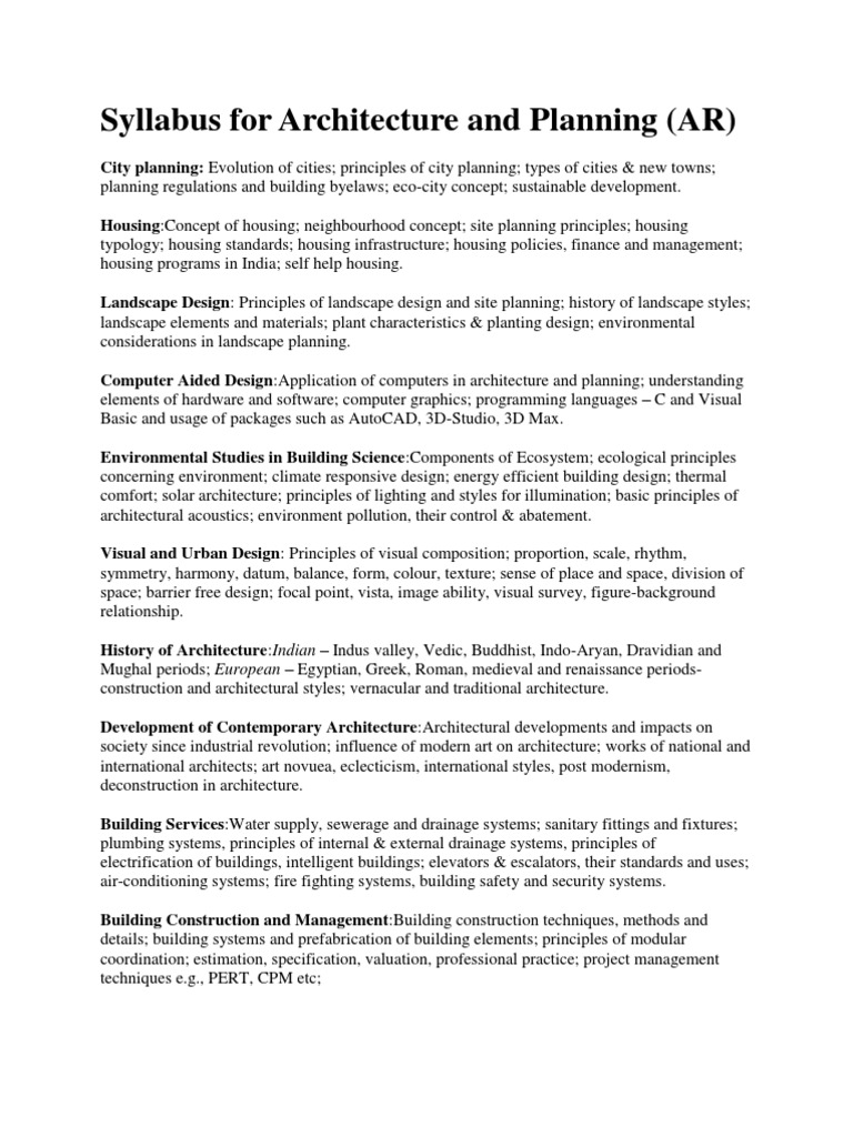 Architecture Syllabus | PDF | Landscape | Transport