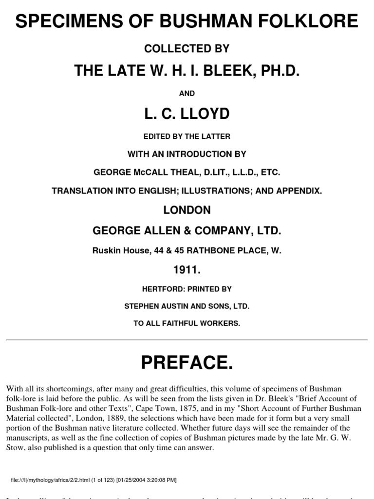 Wilhelm Bleek & Lucy Lloyd [Specimens of bushman folklore - 1911 ...