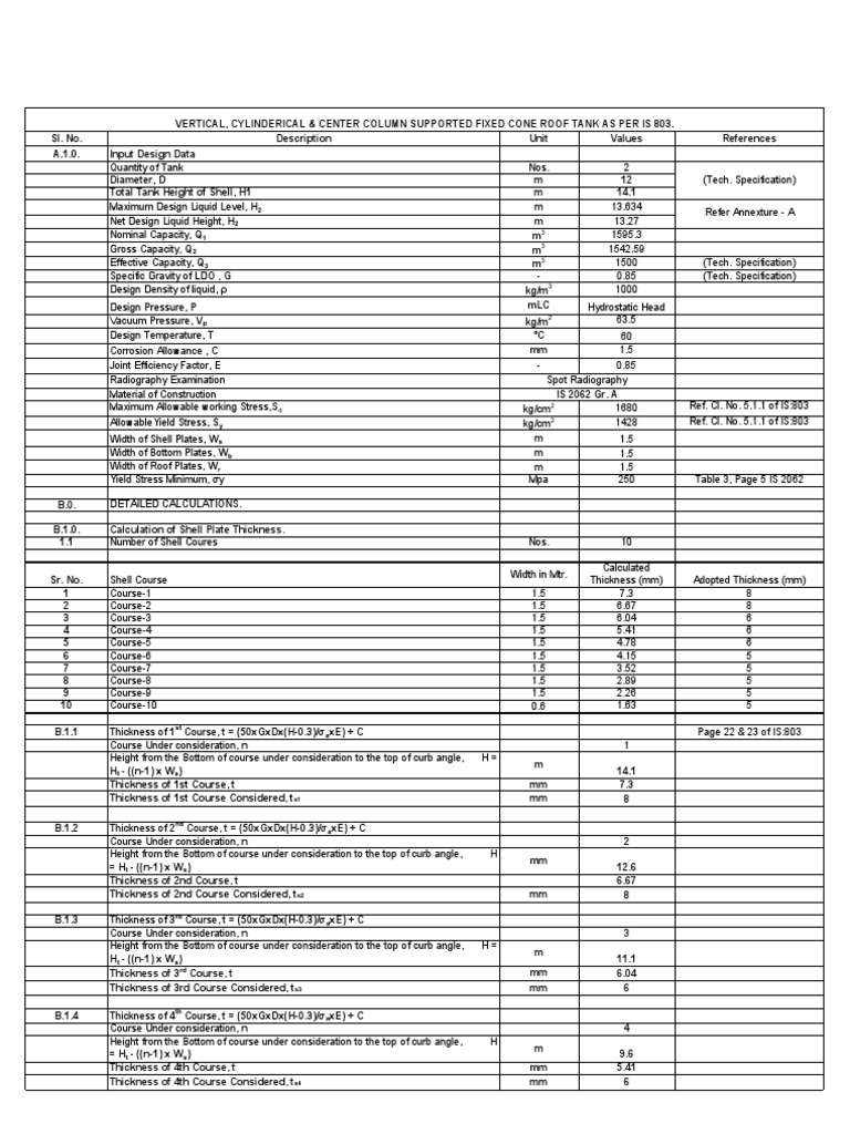 Storage Tank Design | PDF | Column | Bending