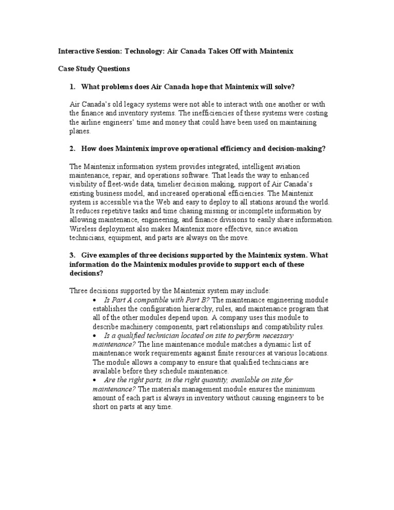 Case Study Air Canada and Maintenix | PDF