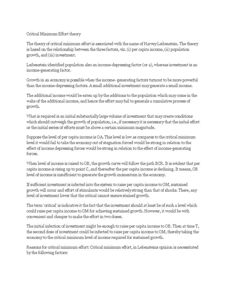 Critical Minimum Effort Theory | PDF | Economic Growth | Income