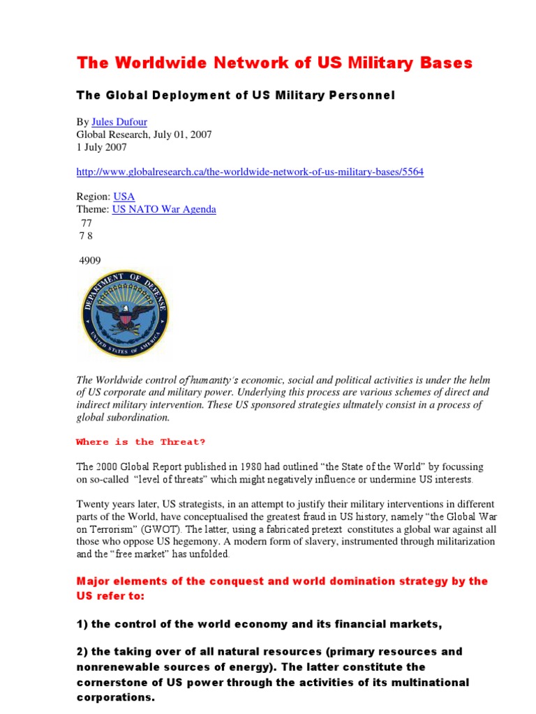 The Worldwide Network of US Military Bases | PDF | Military Budget Of ...