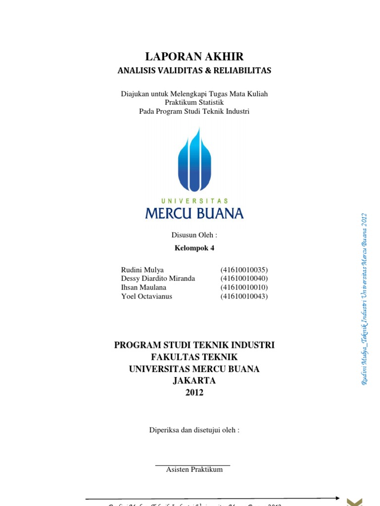 Contoh Laporan Akhir Analisis Validitas & Reliabilitas | PDF