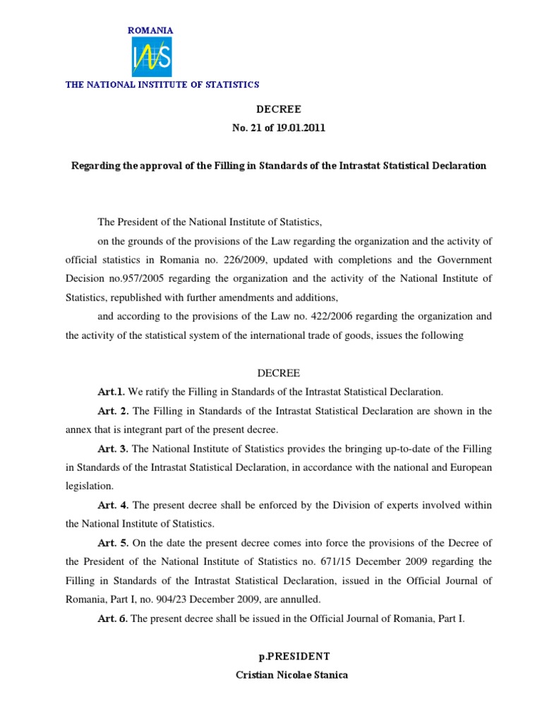 Standards of Intrastat Declaration | PDF | Trade | Economies
