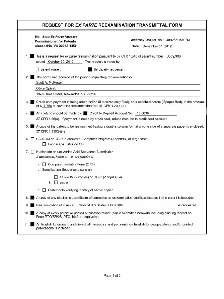 D906 Reexam | Reexamination | Title 35 Of The United States Code