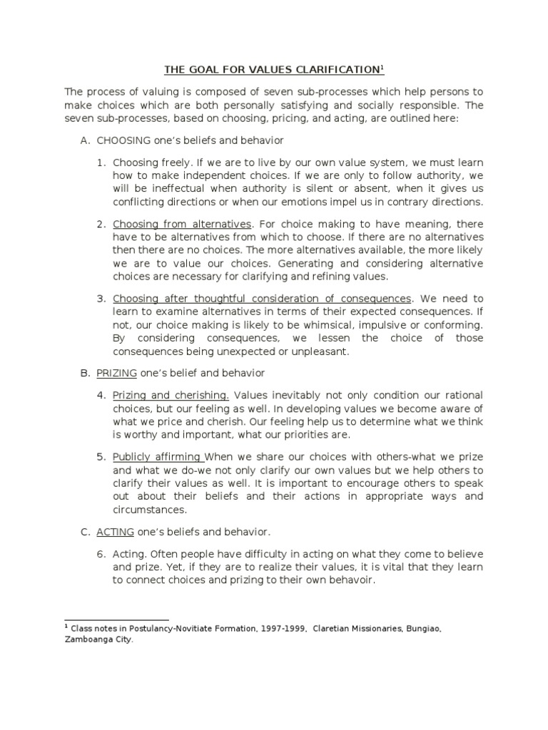 Seven Steps of Values Clarification | PDF | Value (Ethics) | Behavior