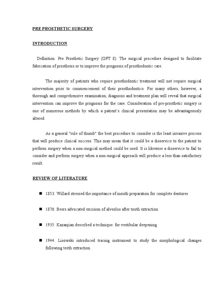 Pre Prosthetic Surgery | PDF | Dental Implant | Dentures