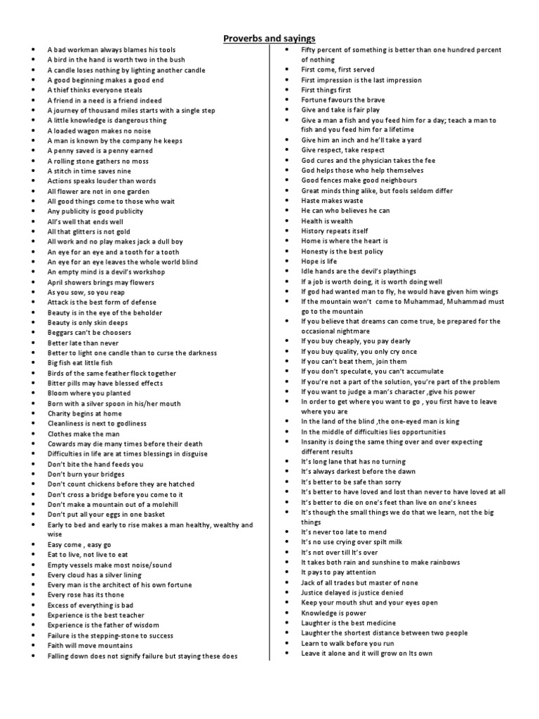 A Compendium of Common Proverbs and Sayings | PDF | Proverb | Religion ...