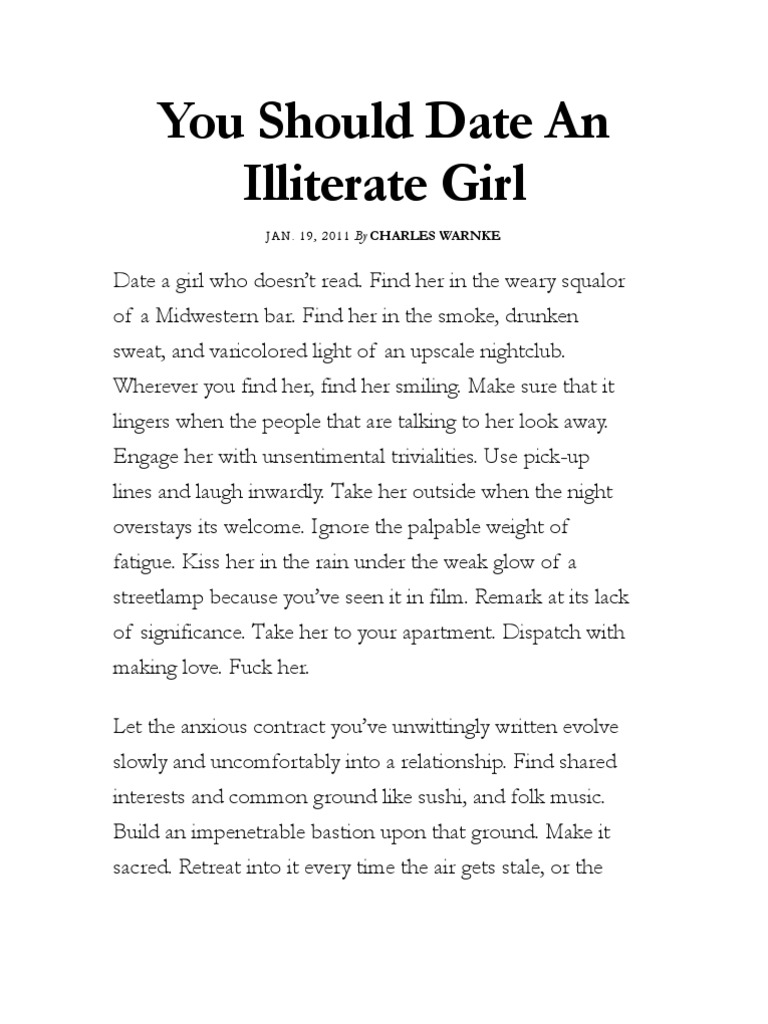 You Should Date An Illiterate Girl: by Charles Warnke | PDF