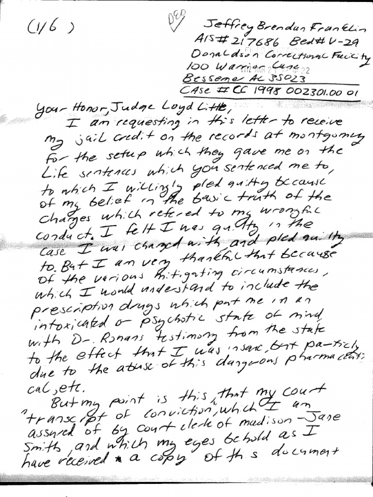 Jeffrey Franklin Prison Letter | PDF