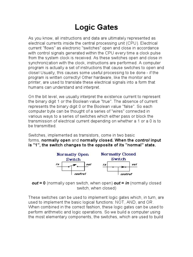 Logic Gates: Is "1", The Switch Changes To The Opposite of Its "Normal ...
