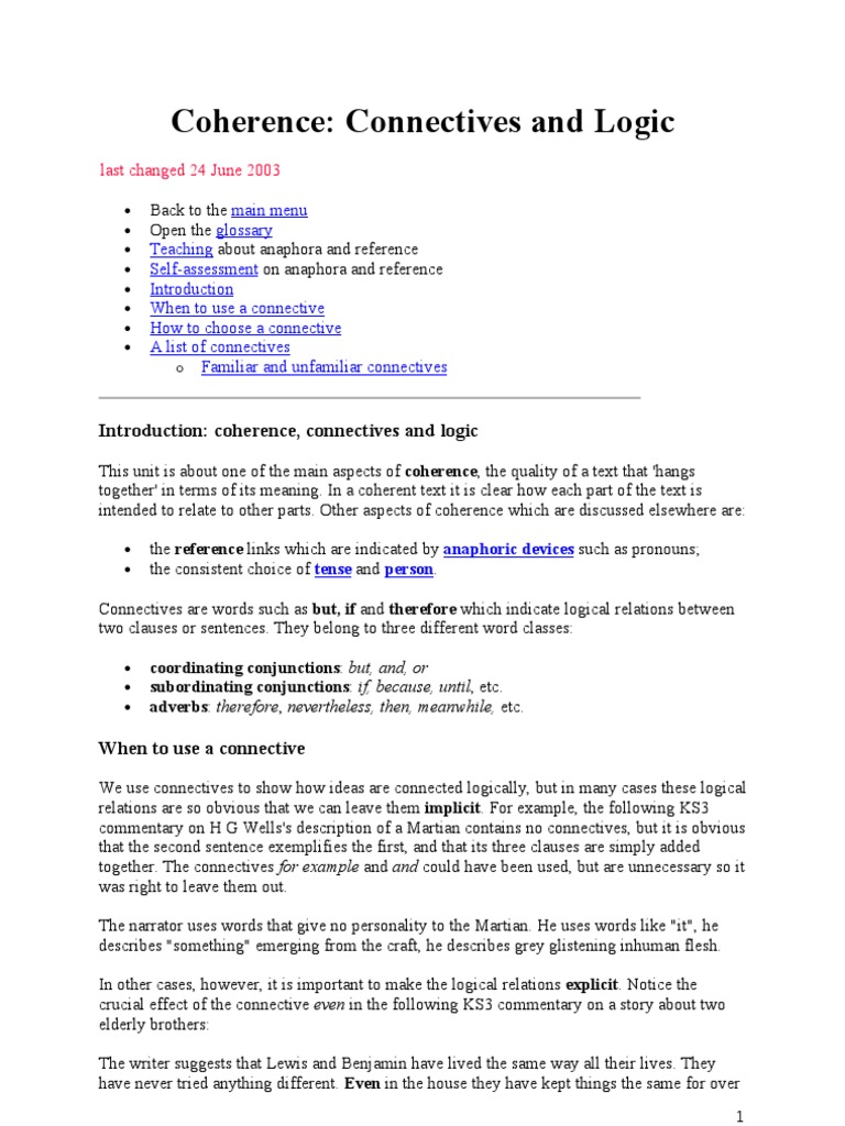 Coherence: Connectives and Logic | PDF | Clause | Sentence (Linguistics)