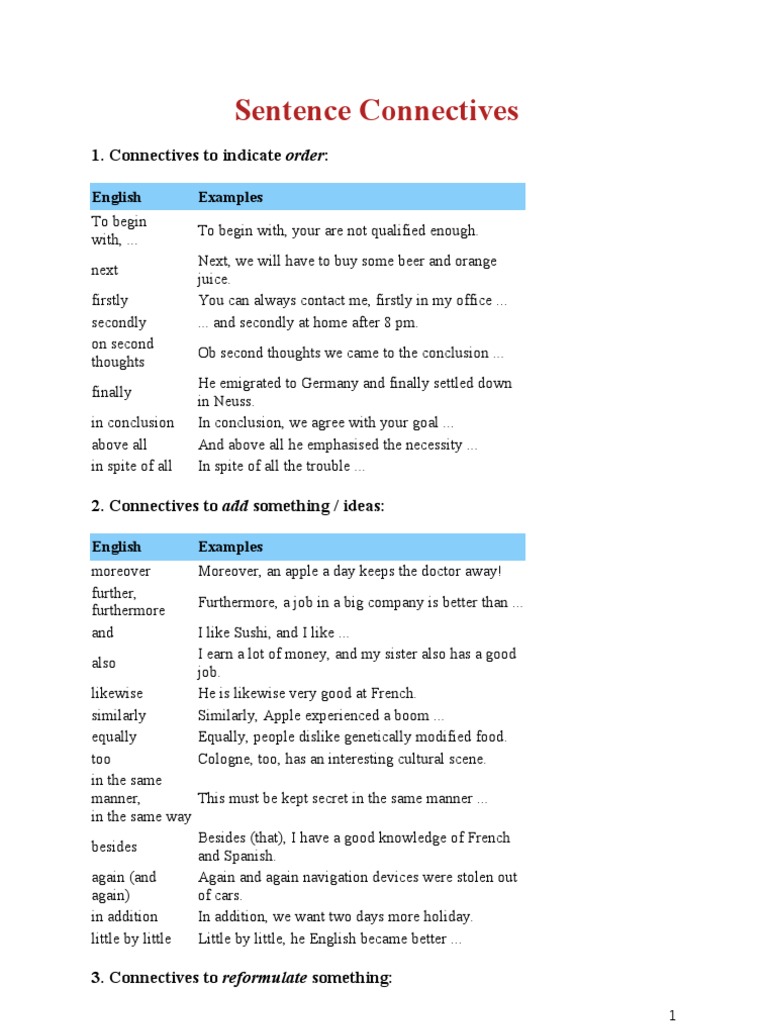 Sentence Connectives | PDF | English Language | Epistemology