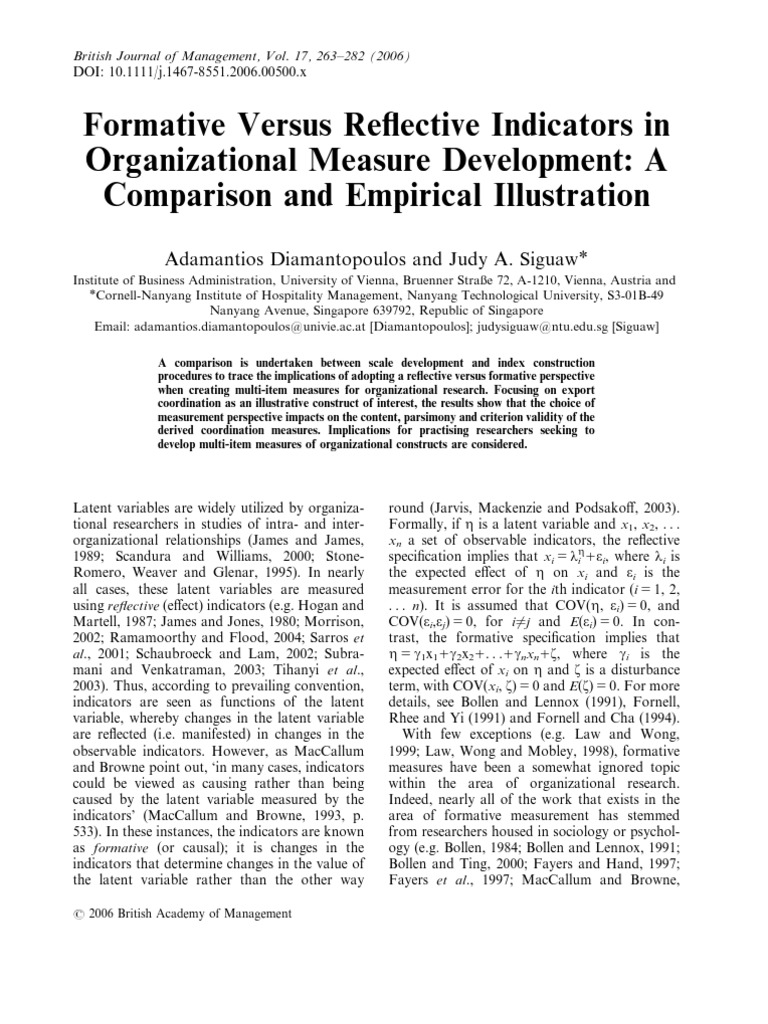 Diamantopoulos - Formative Versus Reflective Indicators in OM ...