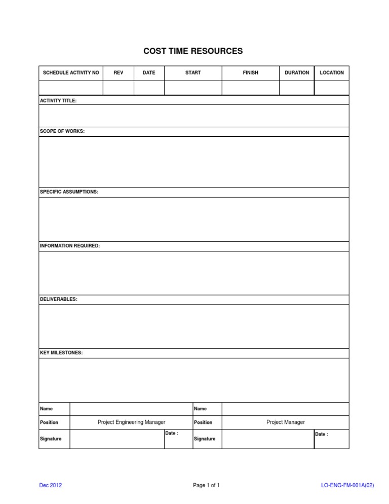 Cost and Time Resource Checklist | PDF | Technology & Engineering