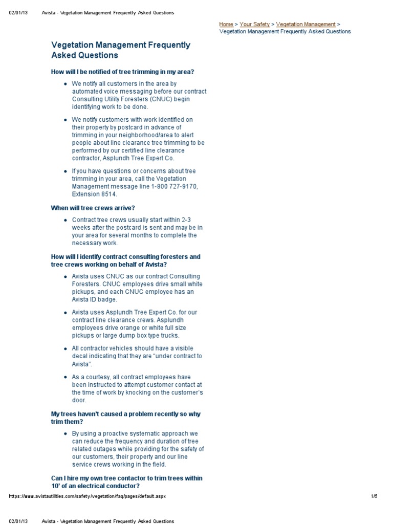 Avista - Vegetation Management Frequently Asked Questions | PDF ...