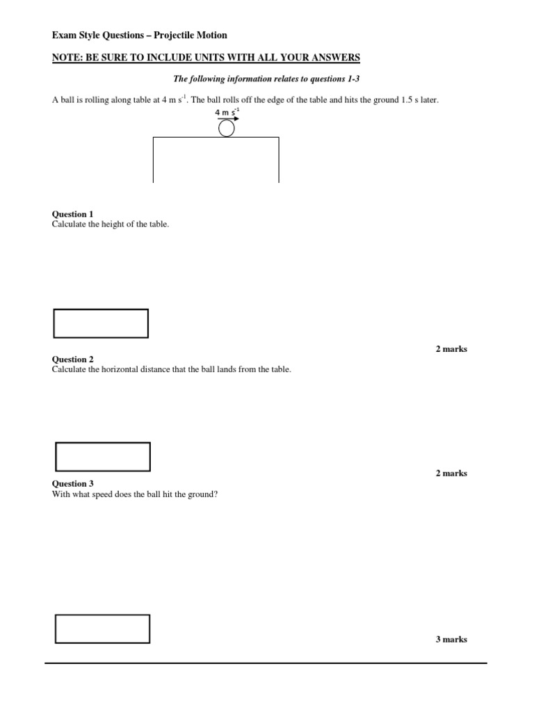 Exam Questions on Projectile Motion | PDF