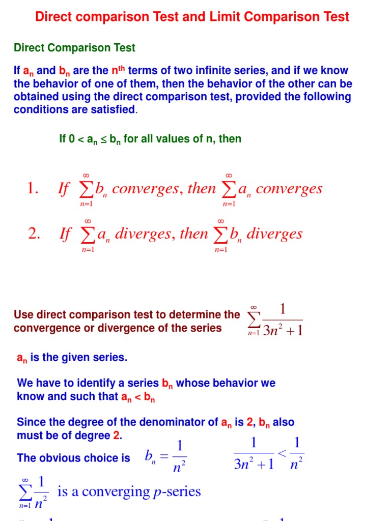 Direct and Limit Comparison Tests in 40 Characters | PDF | Series ...