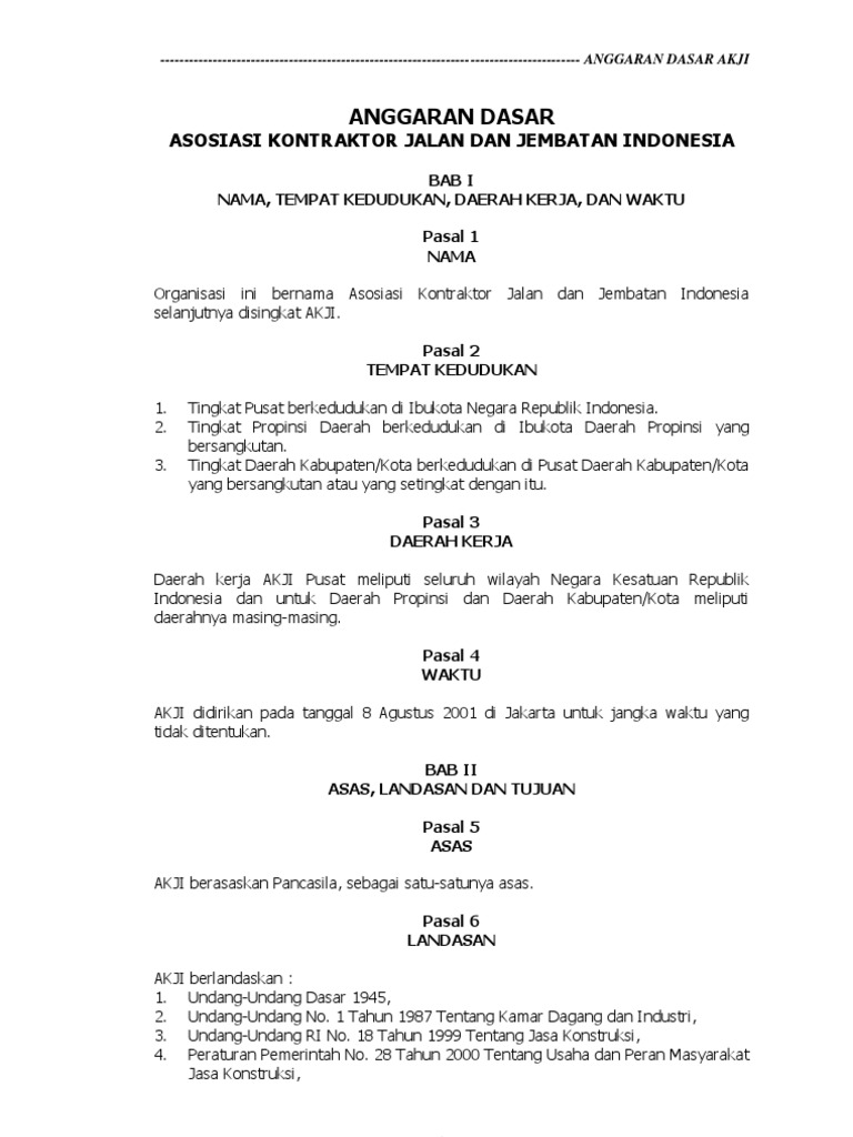 Anggaran Dasar Akji (Ek) | PDF
