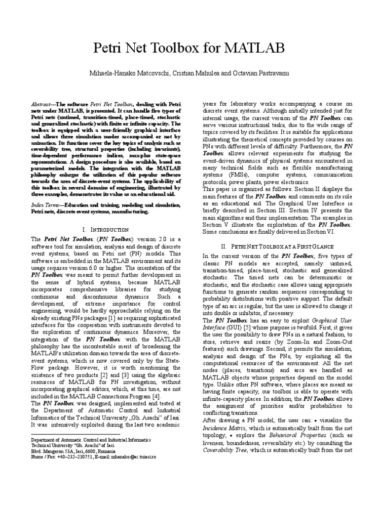 Petri Net in Matlab | PDF | Matlab | Simulation