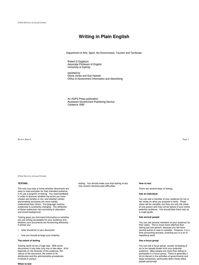 Writing in Plain English | PDF | Focus Group | Cognition