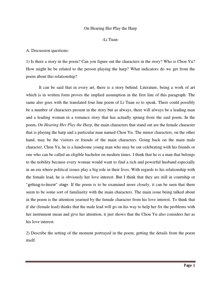 Li Tuan's Harp Poem Analysis | PDF | Poetry