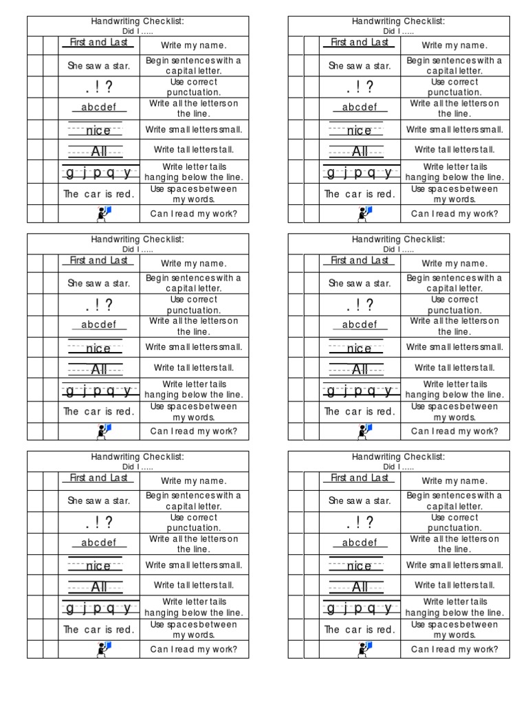 Handwriting Checklist - Elementary | PDF