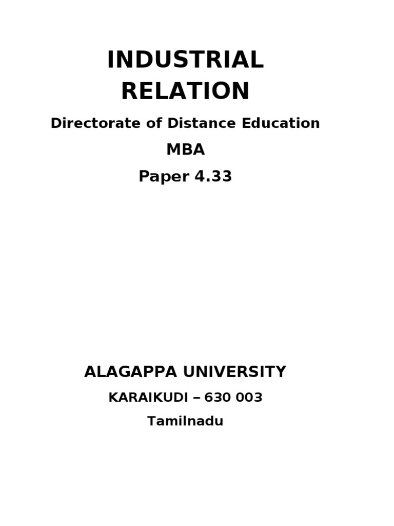 Industrial Relation: MBA Paper 4.33 | PDF