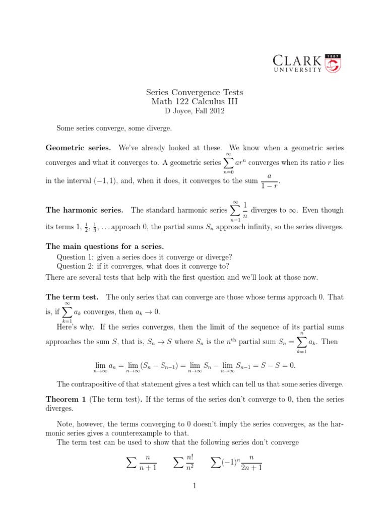 Series Convergence Test | PDF | Series (Mathematics) | Integral