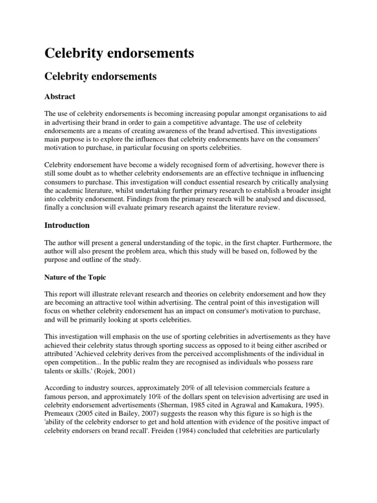 An Analysis of the Influences and Effectiveness of Sports Celebrity ...