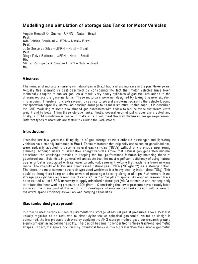 Modelling and Simulation of Storage Gas Tanks For Motor Vehicles | PDF ...