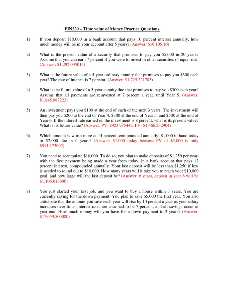 FIN220 - Time Value of Money Practice Questions | PDF | Present Value ...