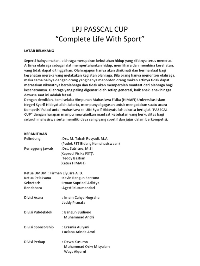 LPJ Passcal Cup | PDF | Kesehatan Holistik