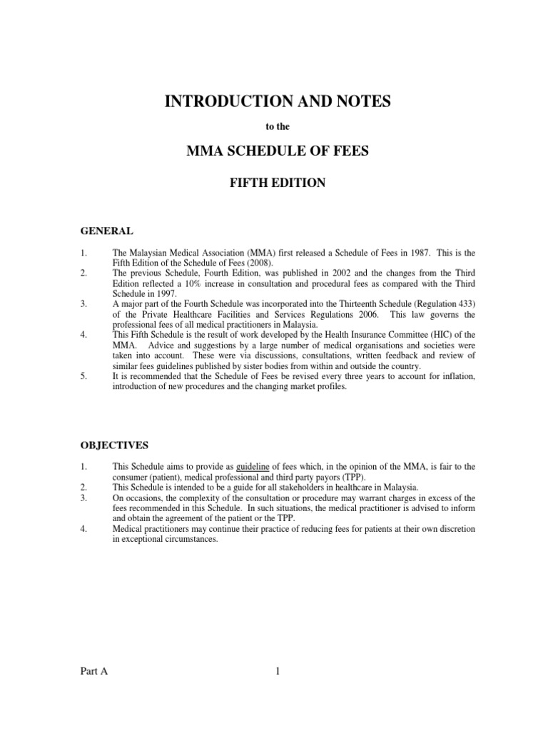 Introduction and Notes: Mma Schedule of Fees | PDF | Radiation Therapy ...