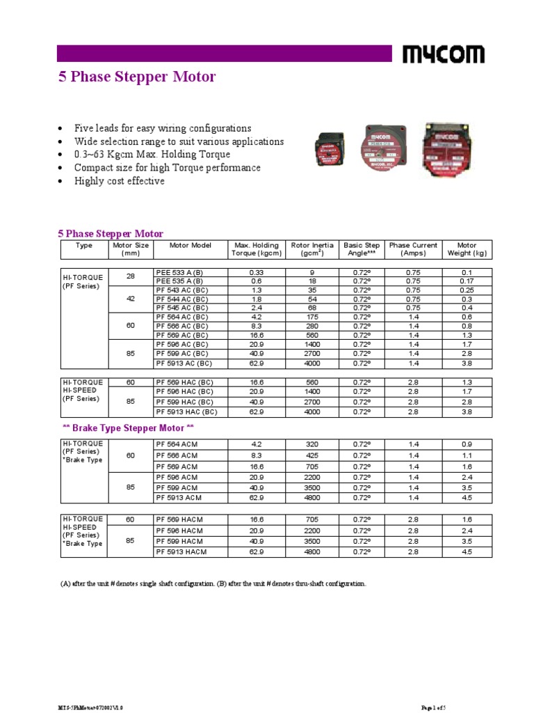5 Phase Stepper Motor Catalog - PF Series | PDF | Components ...