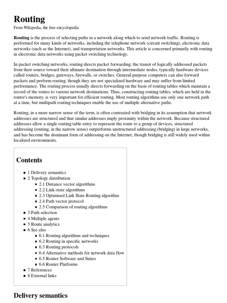 Routing: Routing Is The Process of Selecting Paths in A Network Along ...