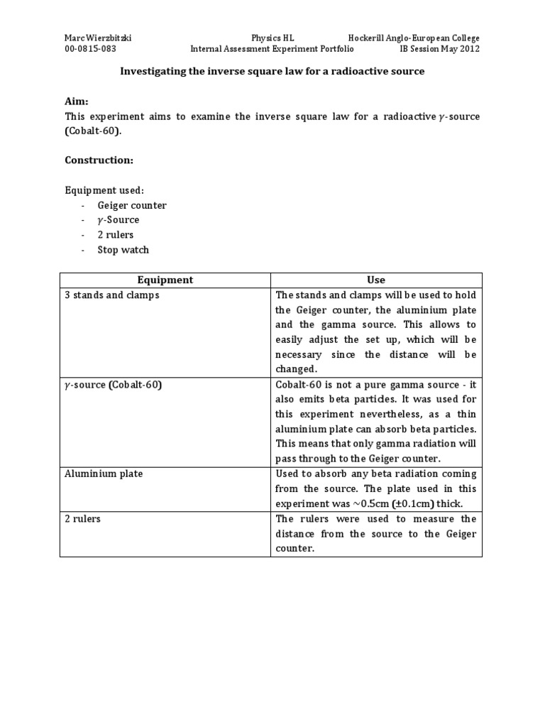 Inverse Square Law Experiment with Cobalt-60 | PDF | Radioactive Decay ...